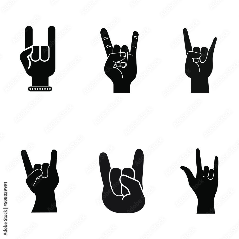 Vetor de Rock Hand icon vector set. rock and roll illustration sign ...