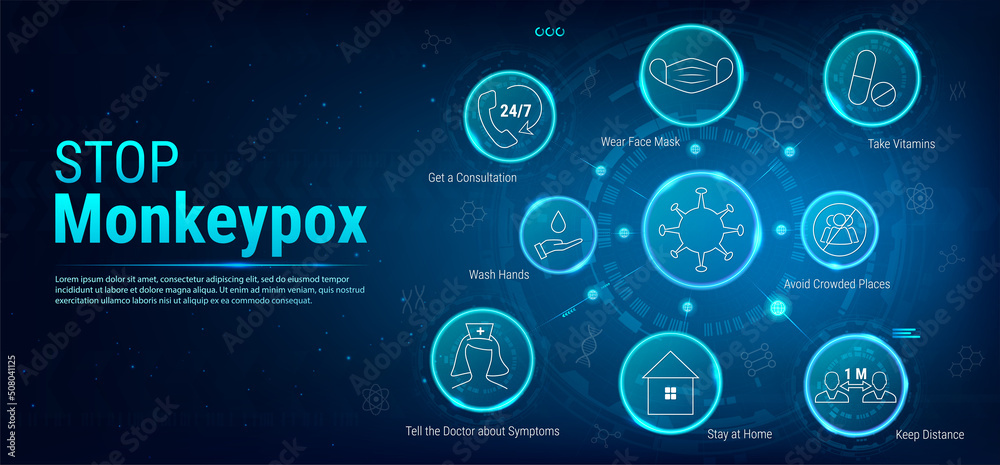 Vetor de Monkeypox virus banner for awareness and alert against disease ...