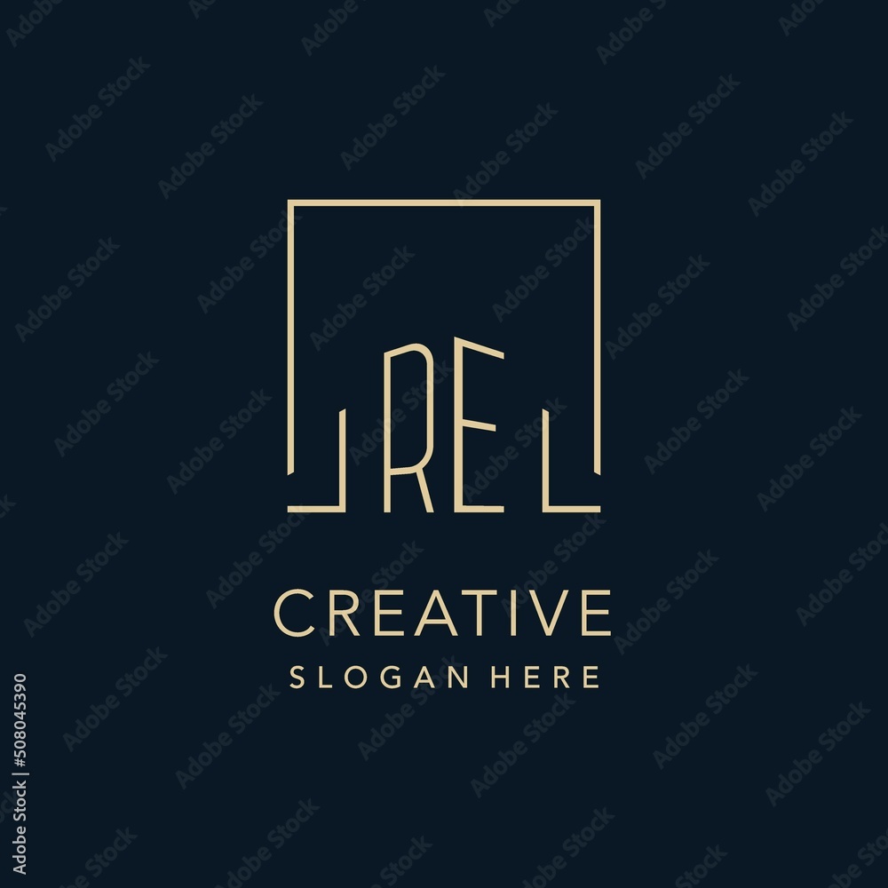 Initials RE logo square lines shape style, classy elegant logo design ...