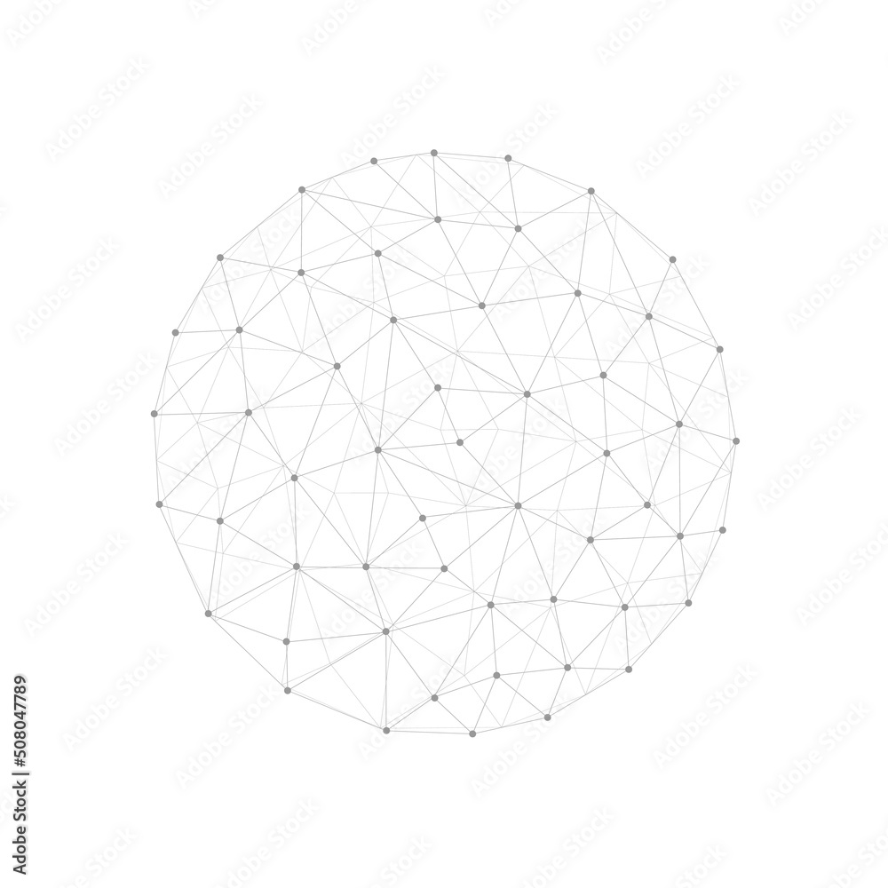 Sphere with connected triangular shapes. Low poly circle line drawing ...