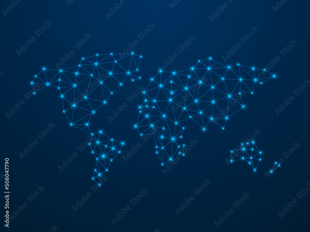 World map with lighting dots. Abstract polygonal Earth map ...