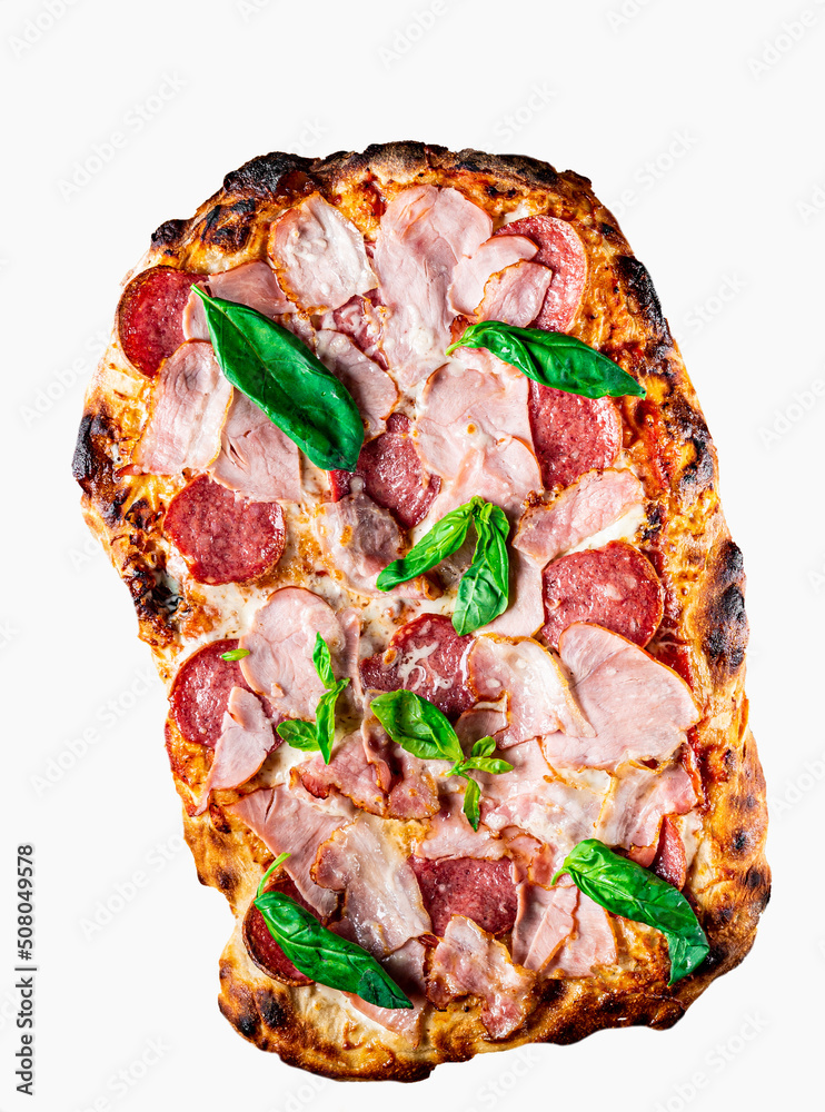 flatbread Pepperoni roman Pizza with Mozzarella cheese, salami, ham ...