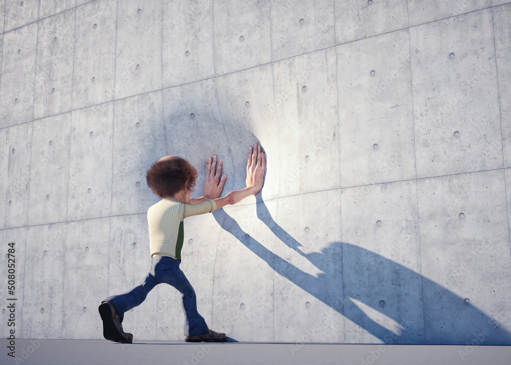 Man pushing a wall. Impossible and confidence concept. Stock ...