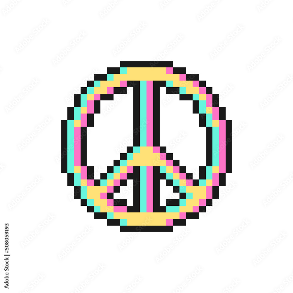 Peace sign, pacifist symbol in pixel art design isolated on white ...