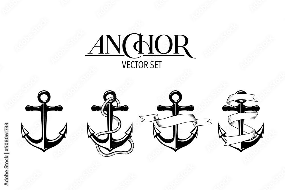 Vector Hand drawn Anchor Icon Set Isolated. Design Template for Tattoos ...