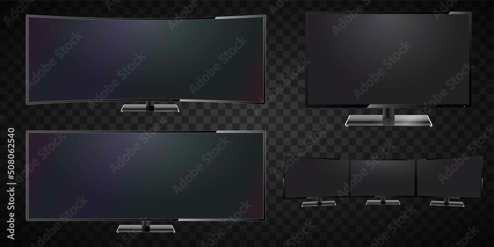 Realistic 3d collection of different screens. Widescreen TV, empty LCD ...