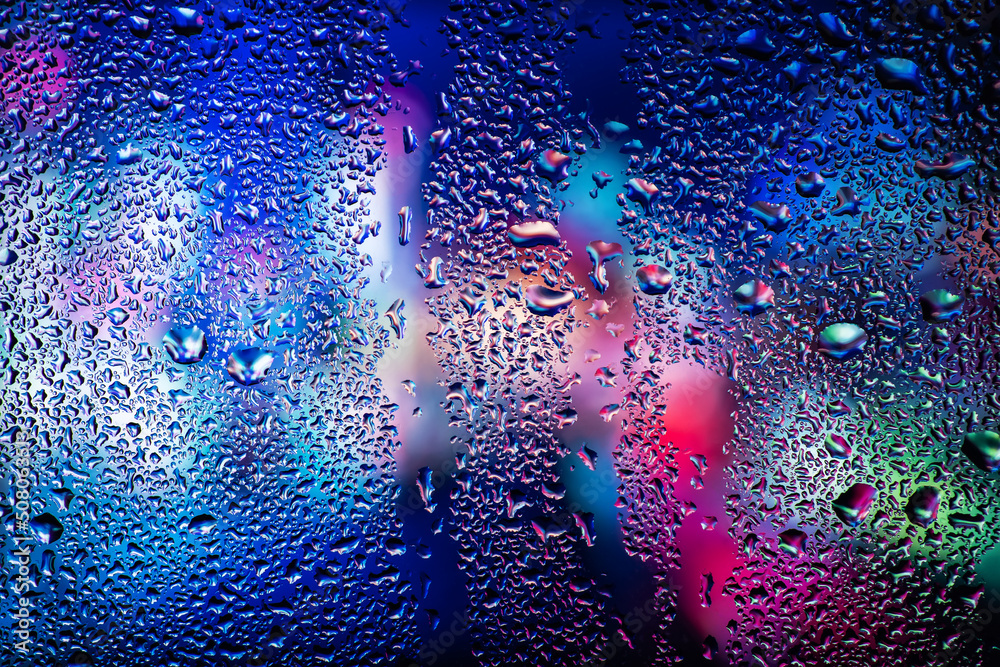 Condensation on the clear glass window. Water drops. Rain. Abstract ...