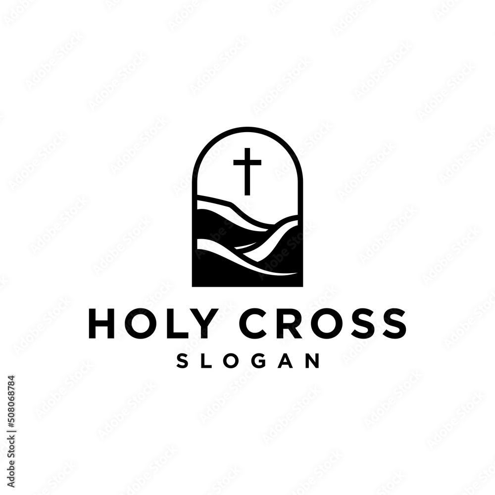 holy cross logo icon .hill and mountain with holy christian cross logo ...