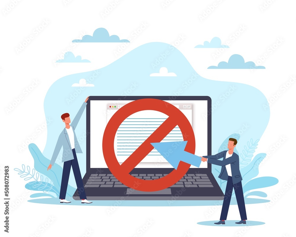 Banned website. Online Warning, laptop with forbidden sign on screen ...