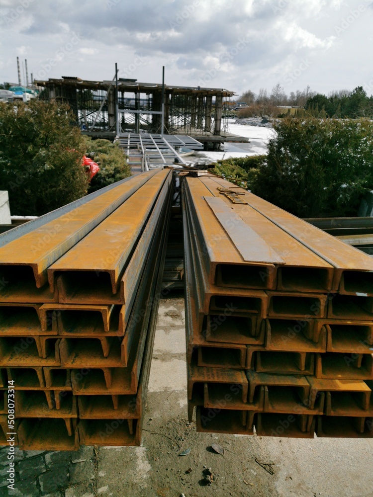 Steel channel on a construction site. The use of steel channel to ...