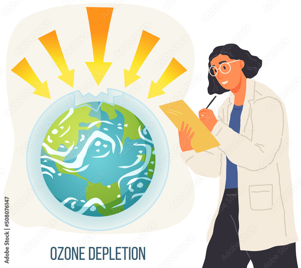 Global warming, ozone layer concept. Scientist studies natural resource ...