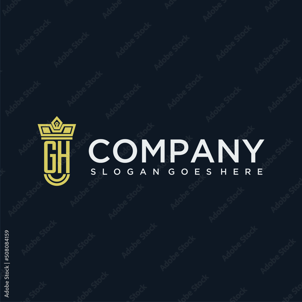GH initial monogram shield logo design for crown vector image Stock ...