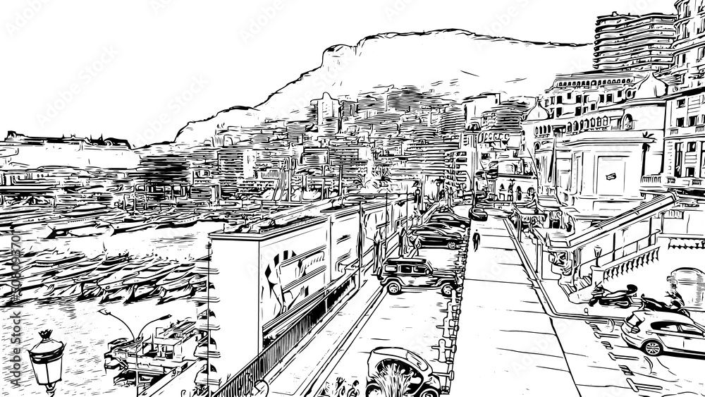 Building view with landmark of Monaco is the country in Europe. Hand ...