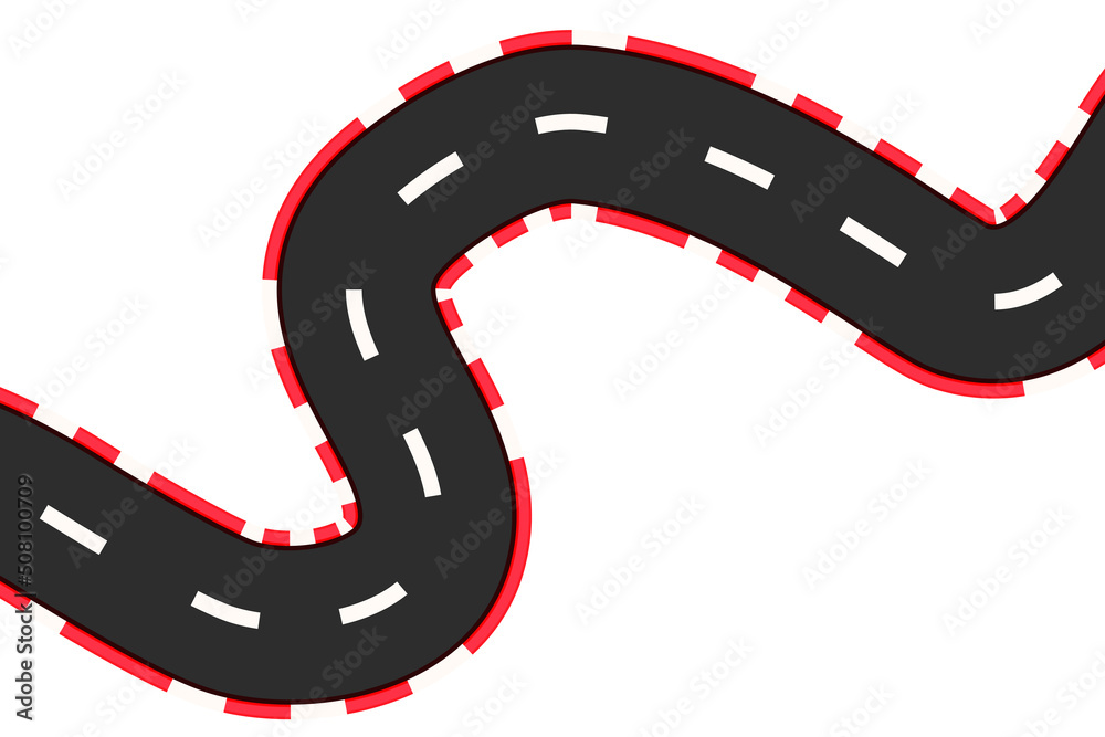 Car race empty road, curve track top view in cartoon style isolated on ...