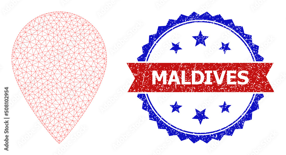 Network map pointer polygonal carcass icon, and bicolor dirty Maldives ...
