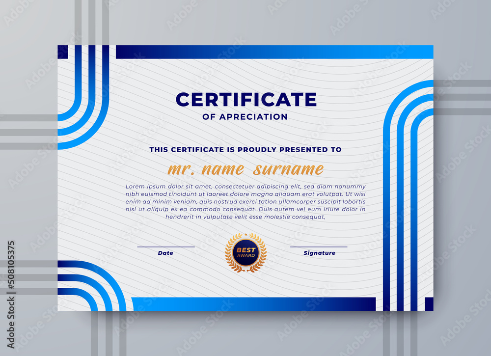 Blue color modern line art certificate design, Diploma certificate of ...