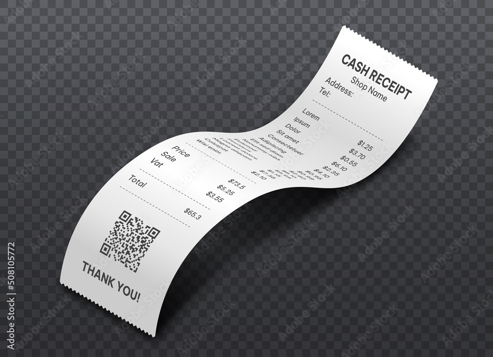 Isometric cash receipt. Curved bill from supermarket. Daily household ...