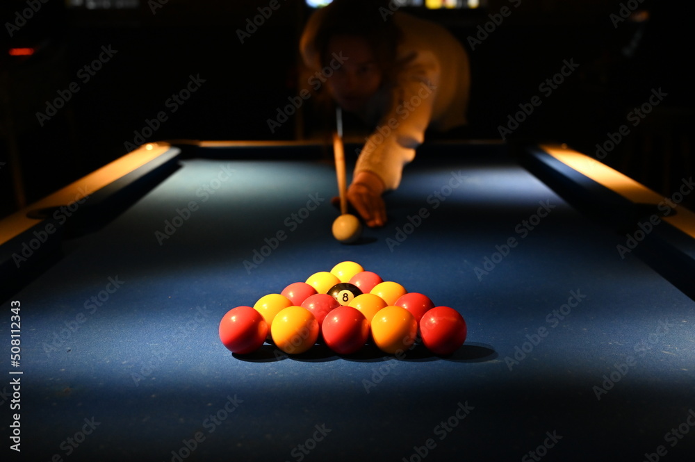 Pool table set up and 8 ball Stock Photo | Adobe Stock
