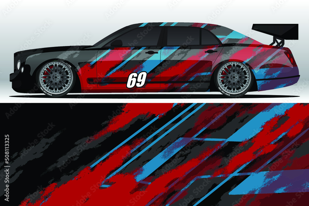 Abstract Race car wrap sticker design and sports background for daily ...
