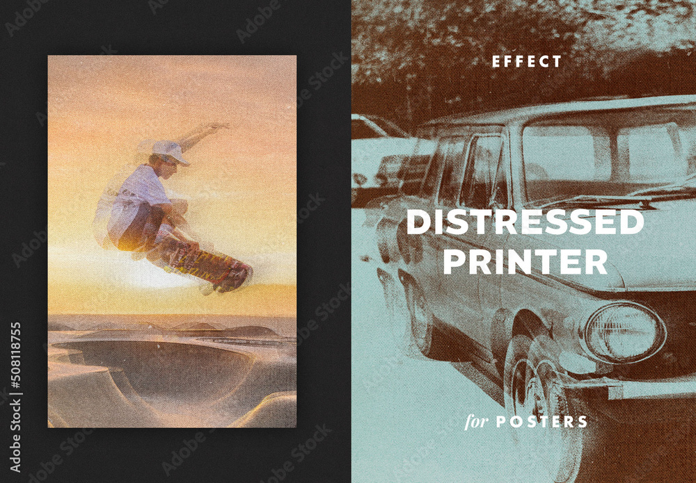 Old Print Distortion Poster Photo Effect Mockup Stock Template | Adobe ...