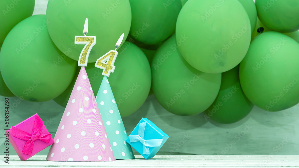 Birthday number 74, a beautiful card with balloons and numbers from ...