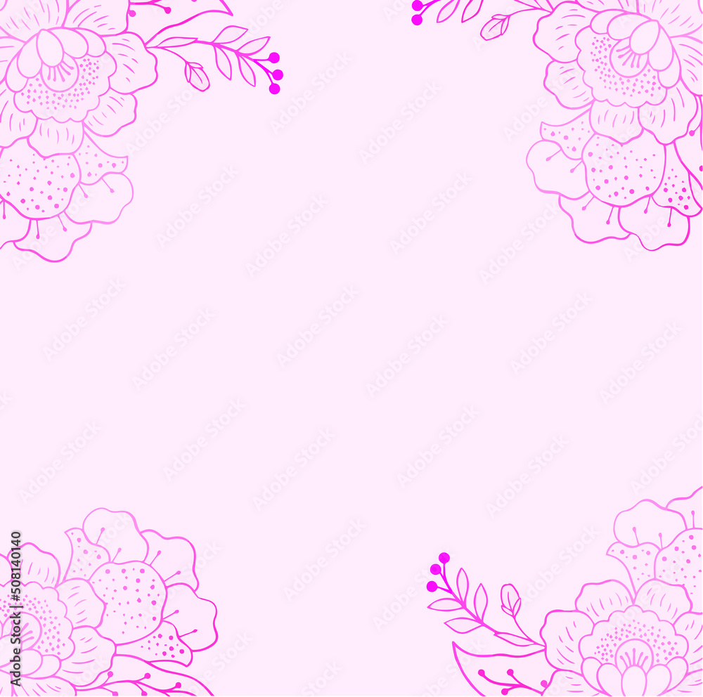 Pink floral line art with hearts. The single line rose and peony ...