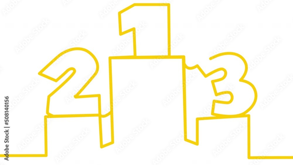 Self-drawing of a pedestal with prizes in one line on a white screen ...