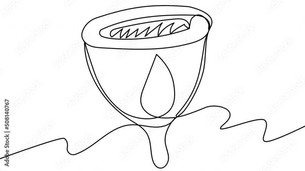 Self-drawing of a menstrual cup in one line on a white screen ...