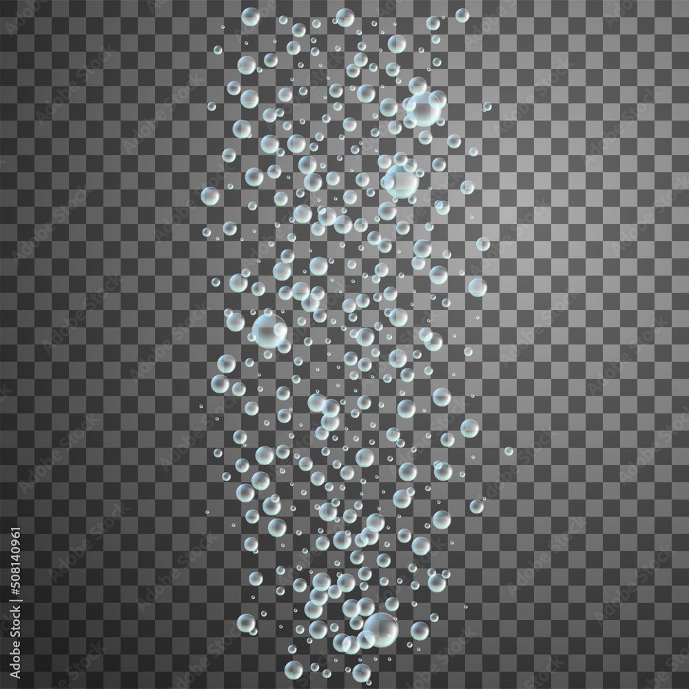 Vector realistic fizzy sparkles. Isolated water bubbles stream on ...