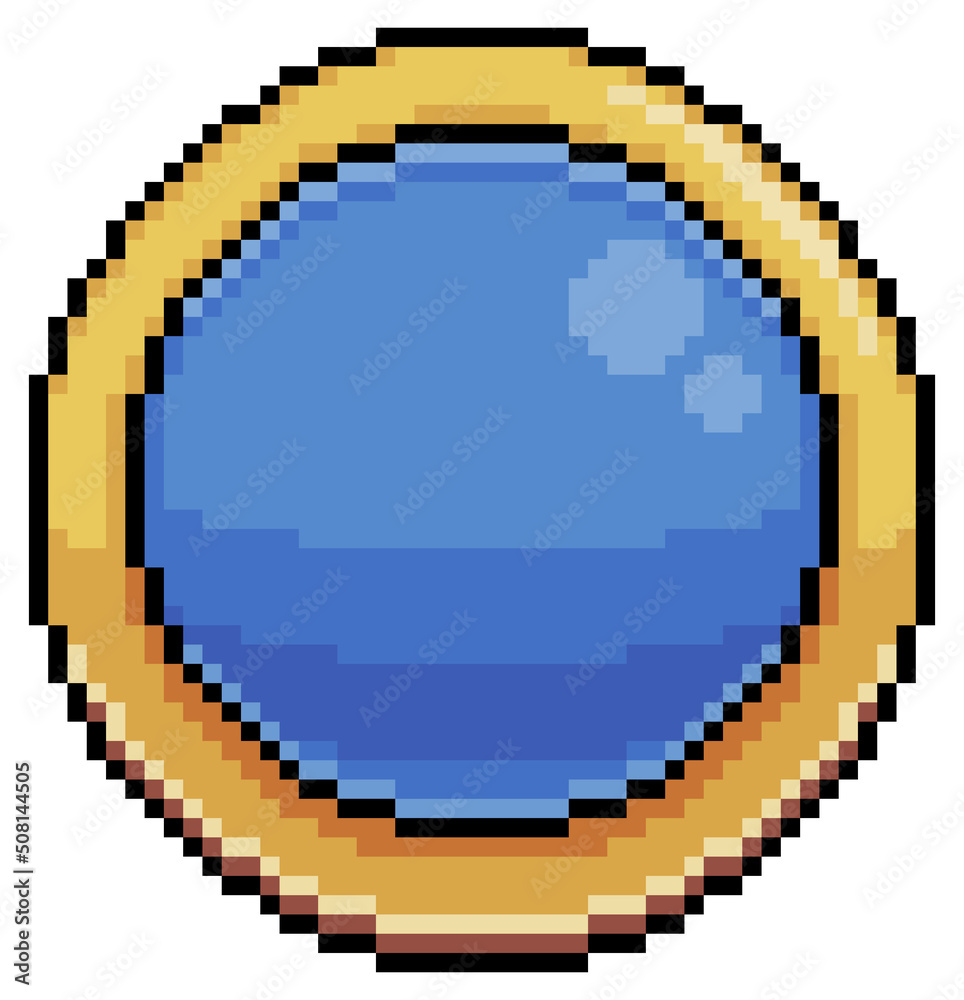 Pixel art blue round button for game and app interface vector icon for ...