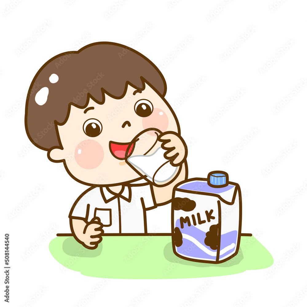 Cartoon cute kids drinking milk. Stock Vector | Adobe Stock