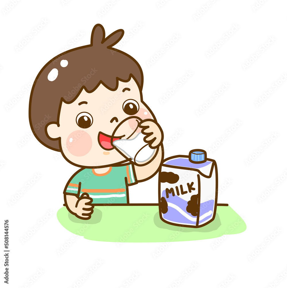 Cartoon cute kids drinking milk. Stock Vector | Adobe Stock