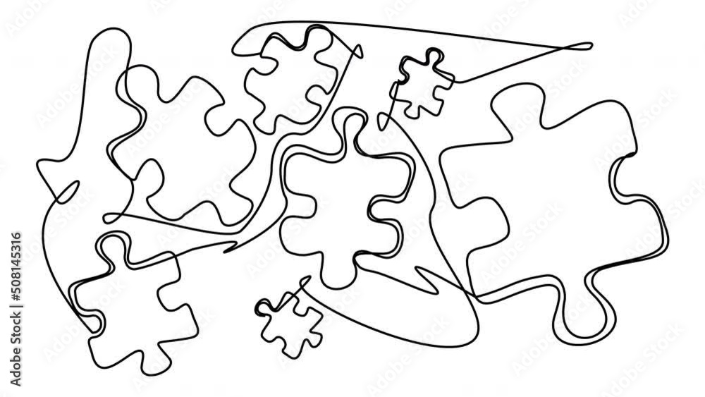 Self-drawing puzzles in one line on a white screen. Animation with ...