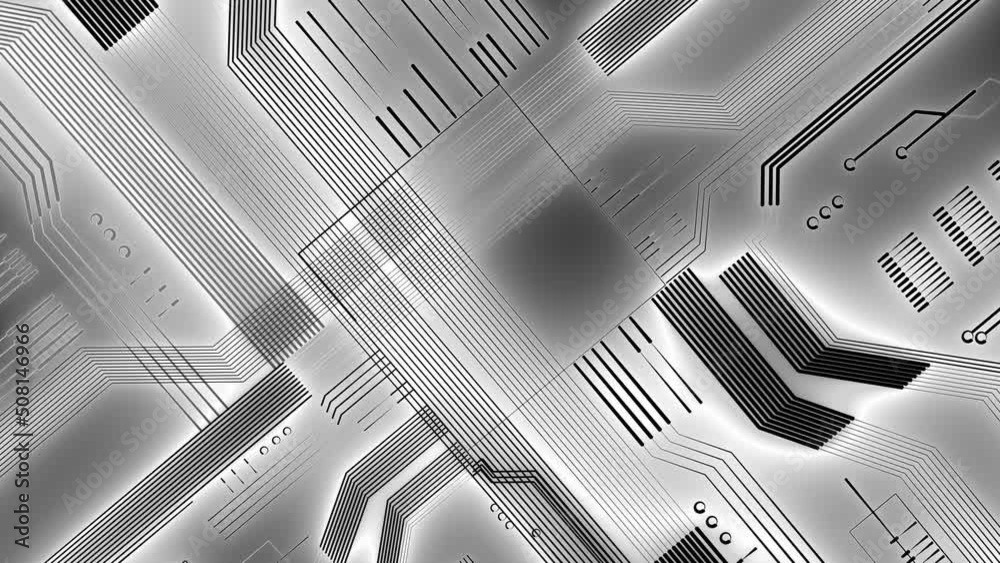 4k a circuit board with moving electrons;electronic connections;passage ...