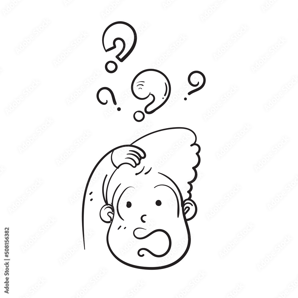 hand drawn doodle shocked confused character with question mark ...