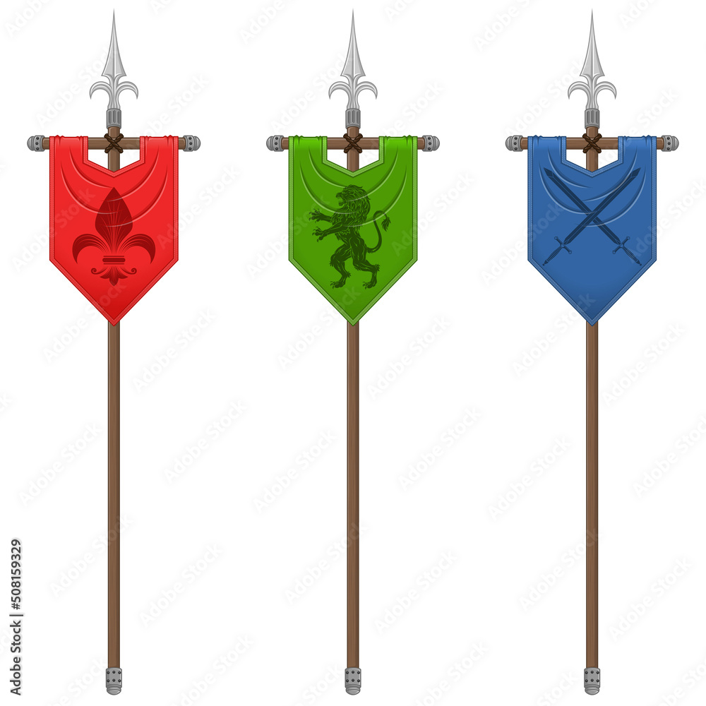 Medieval style vertical flag design with heraldic symbol, flag of noble ...
