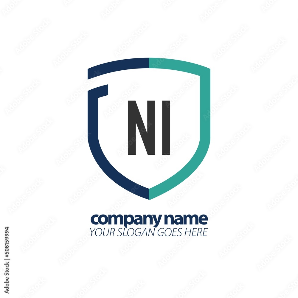Initial Letter NI Shield Logo Line Art. Creative Badge Eagle Logo ...