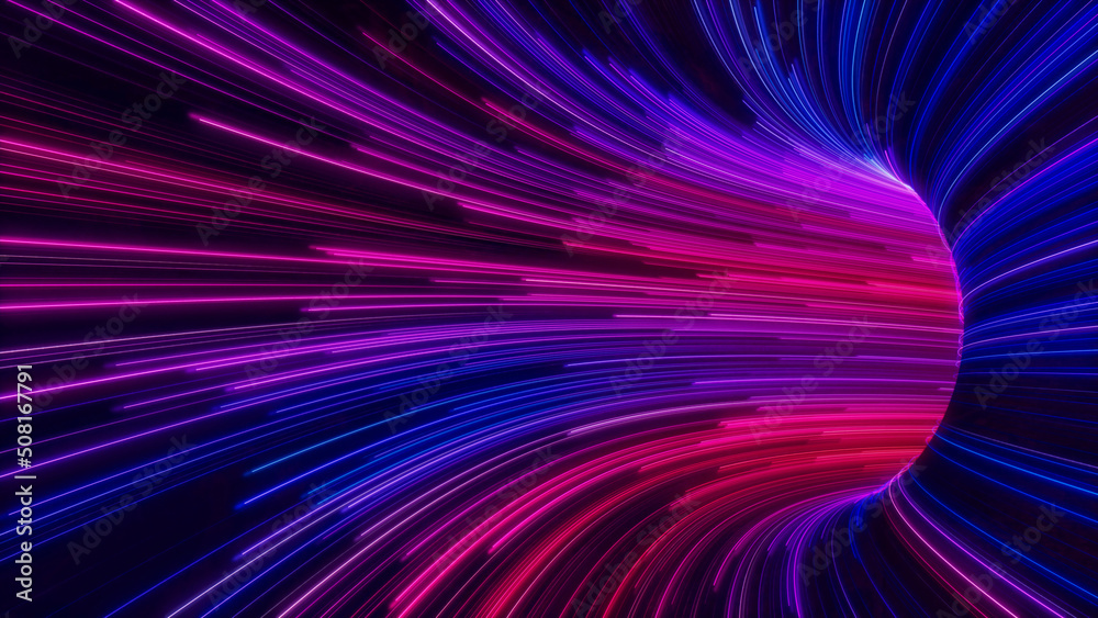 Colorful Neon Lines Tunnel with Purple, Blue and Pink Streaks. 3D ...