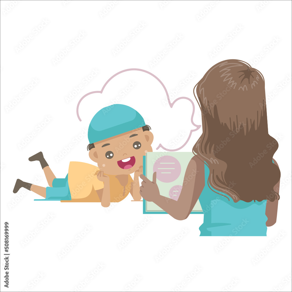 kids listen cartoon vector Stock Vector | Adobe Stock