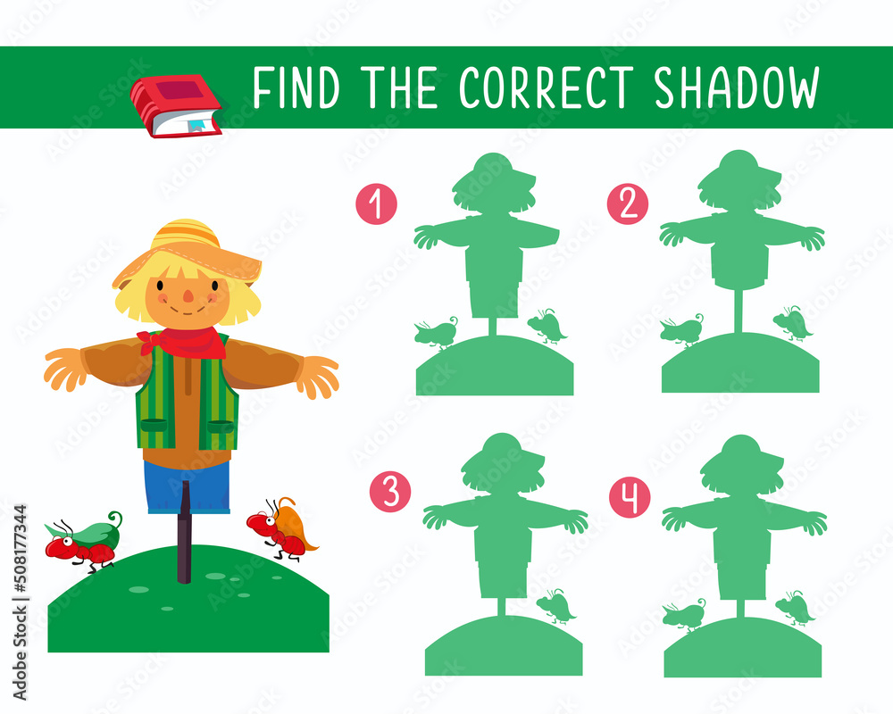 Find correct shadow. Game for children. Vector illustration. Cute ...