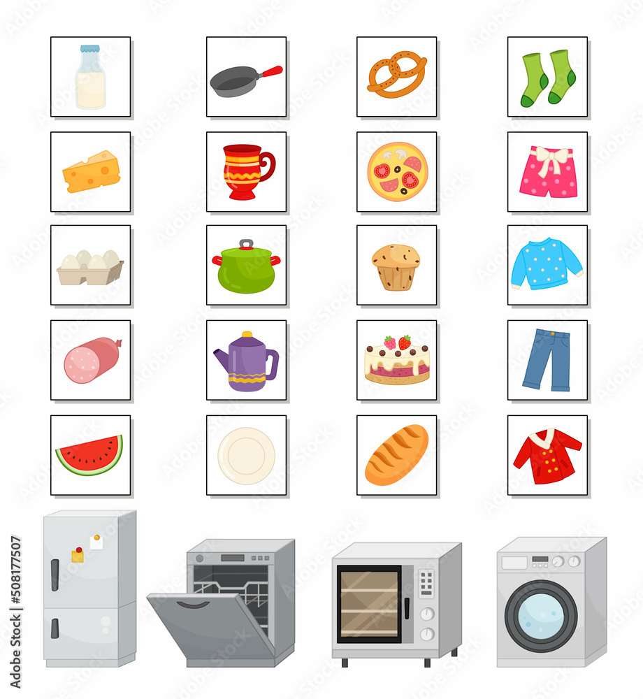 Vector illustration appliances in cartoon style. Set of cards with ...