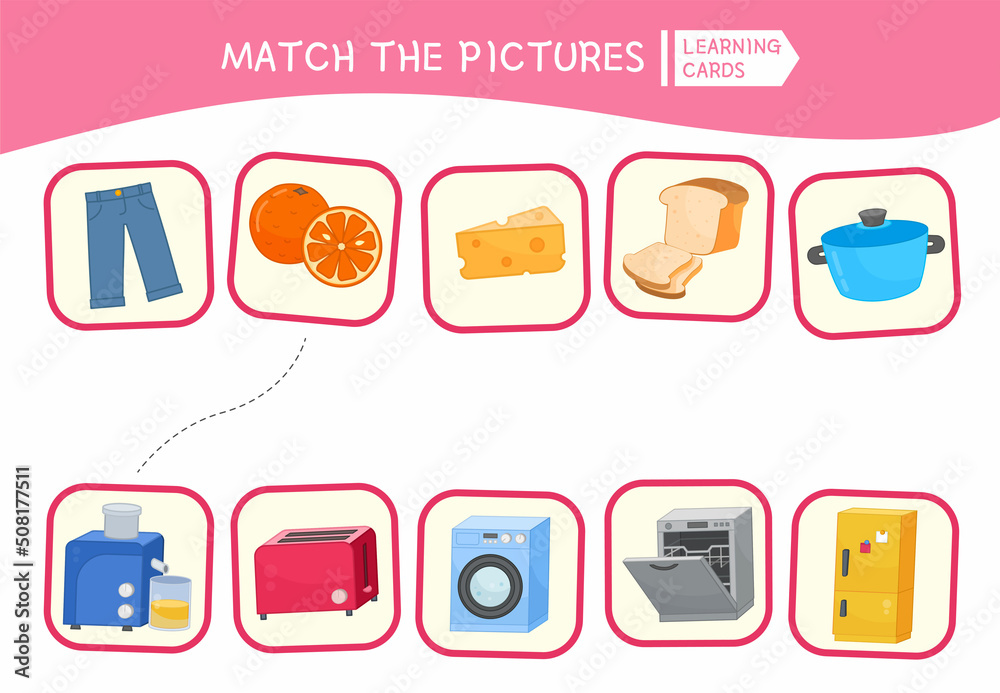 Matching children educational game. Match objects and household ...