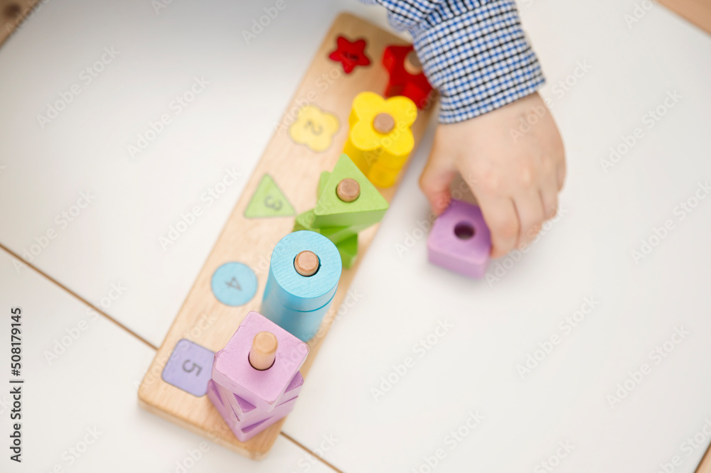 Learning counting, shapes and colors. Montessori type implement. Wooden ...
