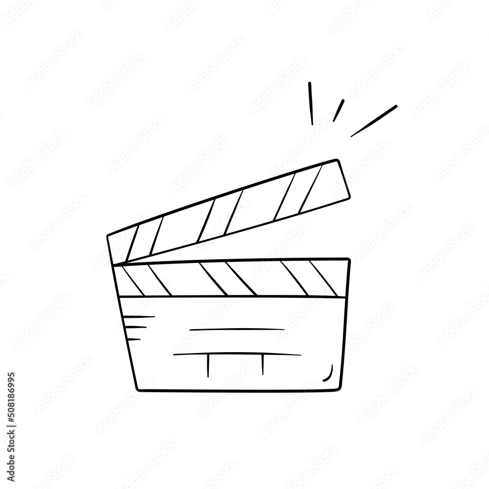 Clapperboard in doodle style, vector illustration. Movie clapper icon ...
