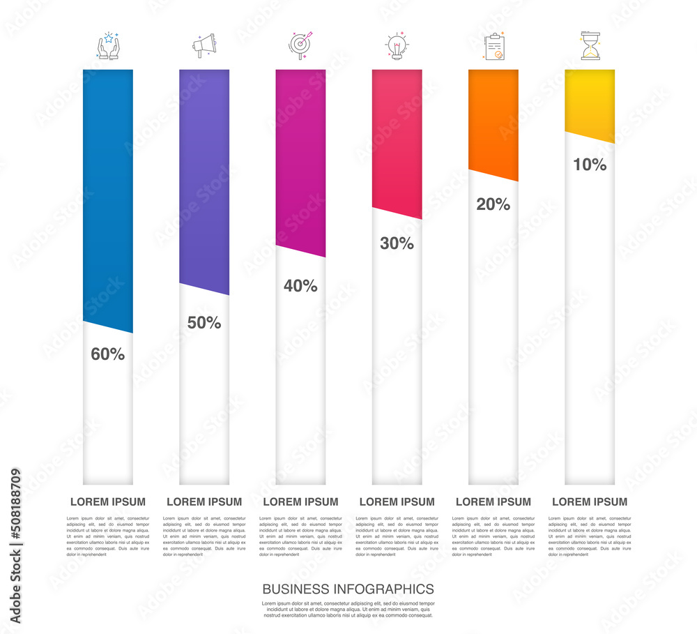 Vector infographic with six columns. Modern business concept graphic ...