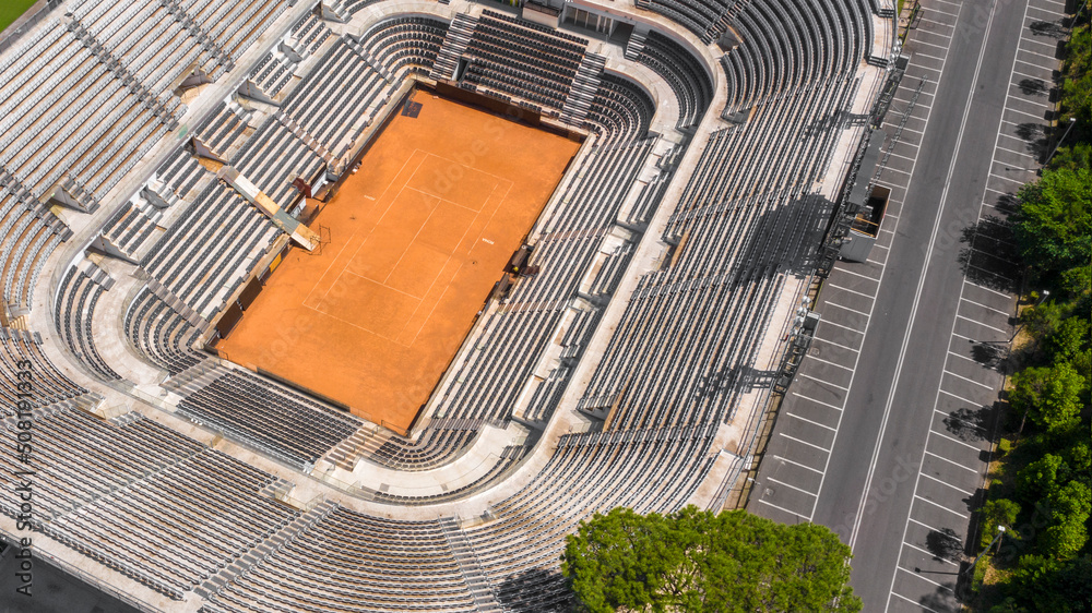 Aerial view of the tennis stadium of Rome, Italy. It is the central ...