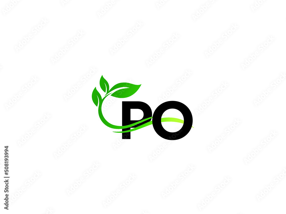 Organic PO Logo Leaf Icon, Nature Po op Green Leaf Logo Image Design ...