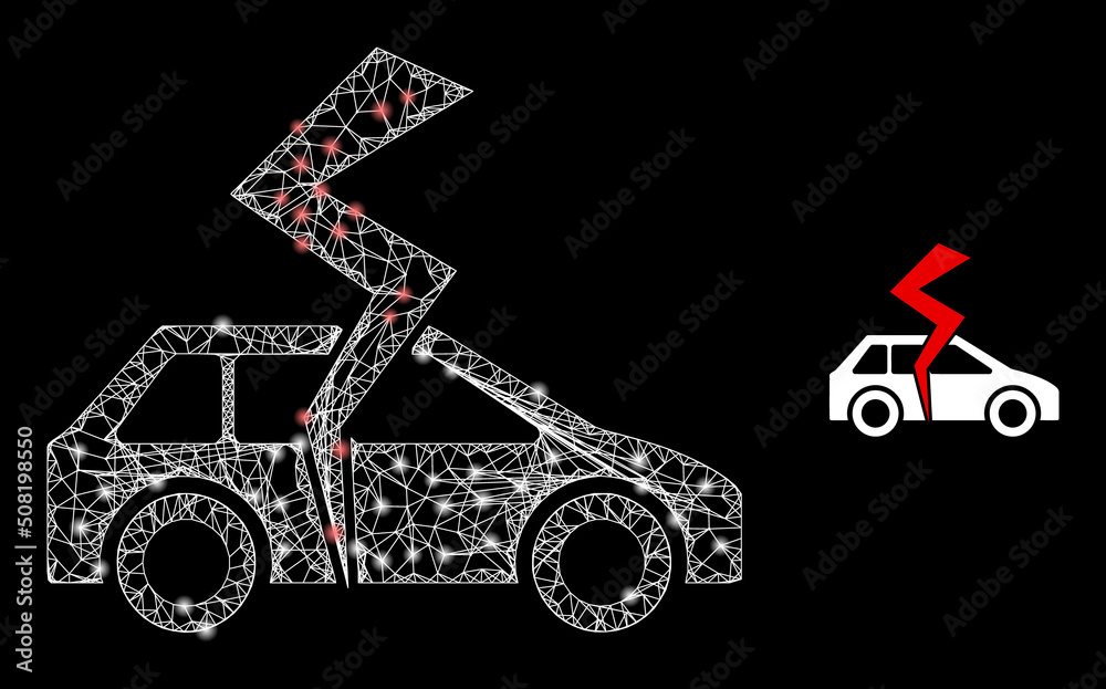 Crossing mesh car destroy carcass icon with light spots. Illuminated ...