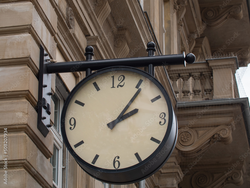 Building clock. Close up church tower with clock. ancient clock with ...