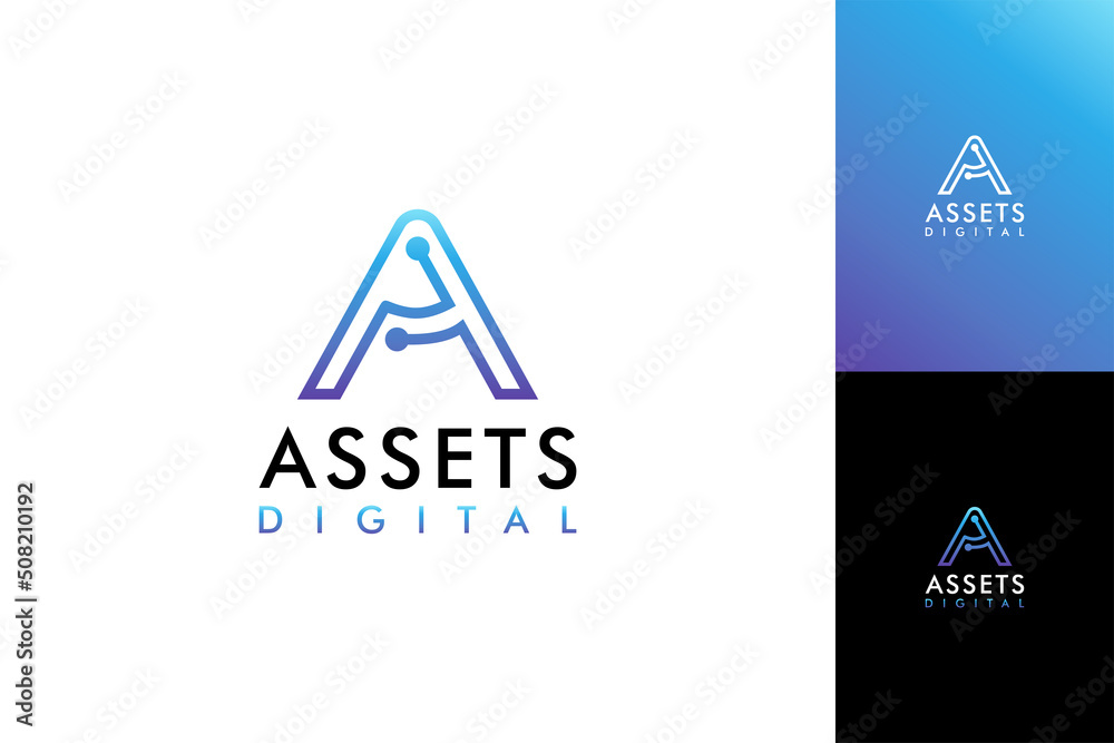 Initial letter A logo for digital assets, with blue gradient electronic ...